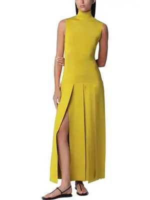 ALAÏA Lime Pleated Knit Maxi Dress