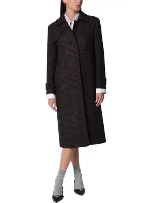 Tagliatore Single-breasted Black/ Houndstooth Wool Coat - Brown