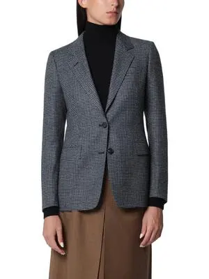 Tagliatore Single-breasted Anthracite Jacket With Houndstooth Pattern In Wool Blend - Grey
