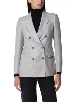 Tagliatore Double-breasted Pearl Jacket In Wool And Cashmere - Grey