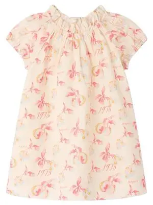 Bonpoint Sidwell Dress In Ecru With Print In Organic Cotton - Pink