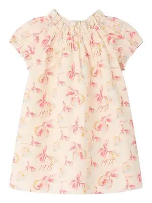 Bonpoint Sidwell Dress In Ecru With Print In Organic Cotton - Pink
