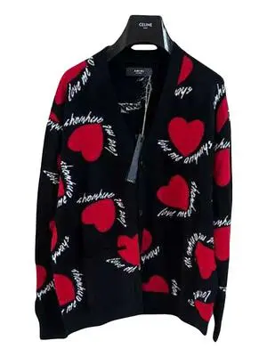 Amiri Hearts Intarsia Knit Cardigan - Black