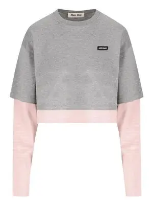Miu Miu Jersey Layers Girocollo 'grigio/begonia - Grey