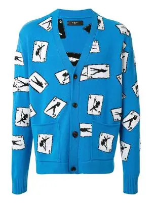 Amiri Cards Intarsia Cardigan - Blue