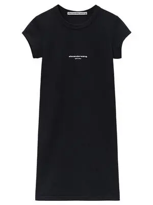 Alexander Wang Logo Fitted Short Sleeve Mini Dress - Black