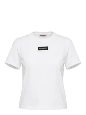 Miu Miu Miu Miu Jersey Crew Neck T-Shirt Cream