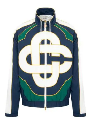 Casablanca Cc Applique Colourblock Windbreaker Jacket 'taffeta Navy/green/white/yellow - Blue
