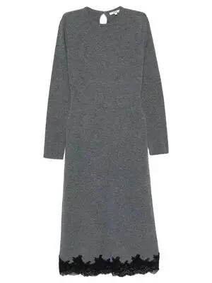 Maje Lace-trim Knitted Midi Dress - Grey