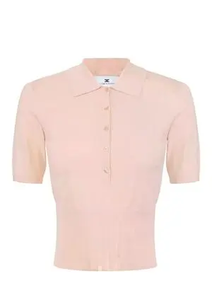 Elisabetta Franchi Knit Polo Shirt With Short Sleeves And Button Details - Neutrals