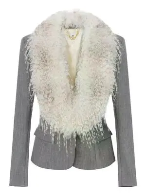 Elisabetta Franchi Wool Jacket With Fur-effect Collar - Grey