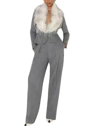 Elisabetta Franchi Wool Jacket With Fur-effect Collar - Grey