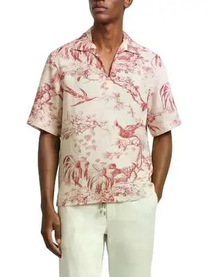 Orlebar Brown Vincent Floral-print Polo-collar Linen T-shirt Pink