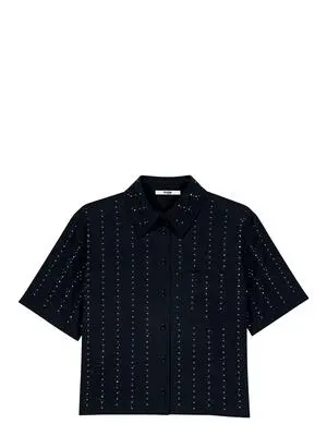 Maje Rhinestone Embellished Short Sleeve Shirt - Blue