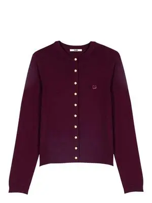 Maje Wool Embroidered-logo Cardigan - Purple