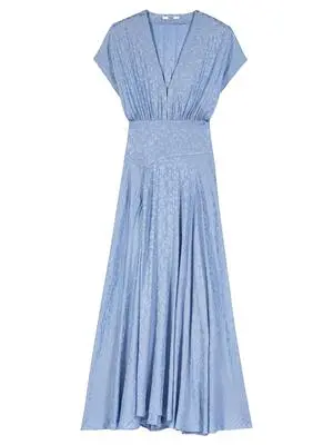 Maje Satin Floral Midi Dress - Blue