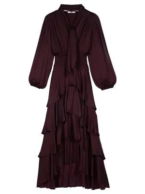 Maje Tiered Pussybow Midi Dress - Red