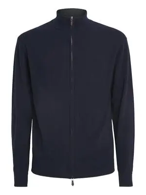 N.peal Organic Cashmere Knightsbridge Zip-up Cardigan - Navy