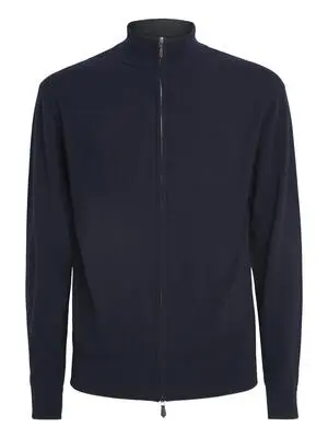 N.peal N.Peal Organic Cashmere Knightsbridge Zip-Up Cardigan Navy