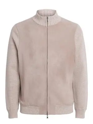 N.peal Cashmere And Suede Trimmed Zip-up Jacket - Beige