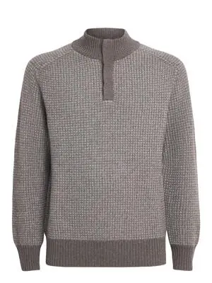 N.peal Organic Cashmere Waffle Knit Button-up Sweater - Brown