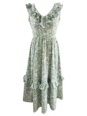 THE WELL WORN The Viola Dress Sage Allium - Green
