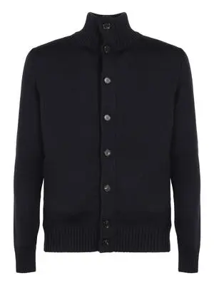 SLOWEAR Wool Cardigan With High Collar And Button Front - Blue