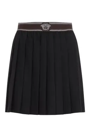 Versace Pleated Mini Skirt With Medusa Waistband - Black