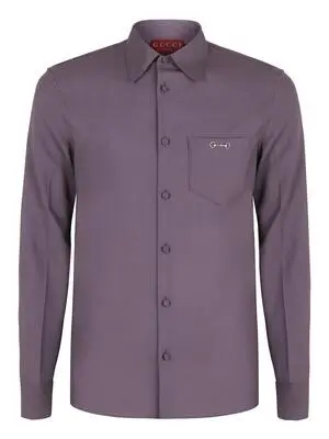 Gucci Gucci Slim-Fit Wool Gabardine Shirt With Chest Pocket Metal Detail Purple