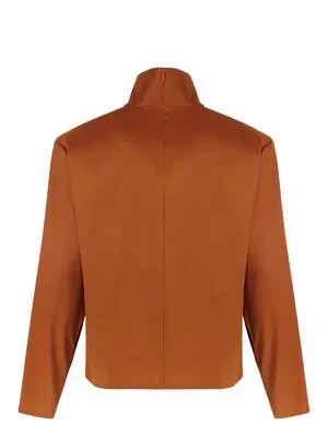 Saint Laurent SAINT LAURENT High-Collar Mixed-Silk Blouse Brown
