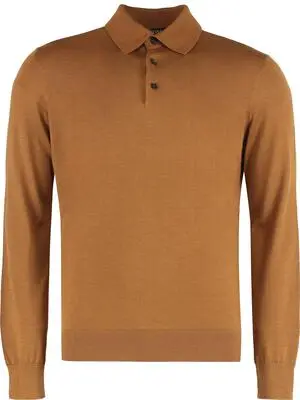 Zegna Silk Cashmere Knit Long-sleeve Polo - Camel