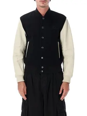 DIESEL® Wool-blend Bomber Jacket With Leather Sleeves - Nero