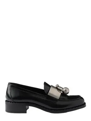 Prada Brushed Leather Loafers With Metal Ring Detail - Black
