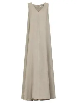 Max Mara Linen Flared Hem Maxi Dress - Beige