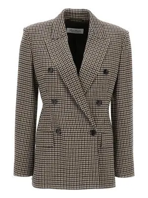 Max Mara MAX MARA Houndstooth Double-Breasted Wool-Blend Blazer Rosa