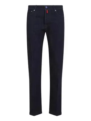 Kiton Regular Fit Straight Leg Cotton Pants - Blue
