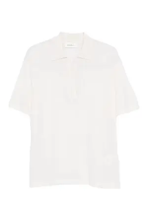 LISA YANG Cashmere Ribbed Knit Button-front Polo Shirt, Size - Bianco