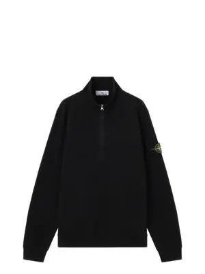 Stone Island Stone Island Men's Cotton Half-Zip Sweatshirt With Ribbed Collar, Cuffs & Hem Nero