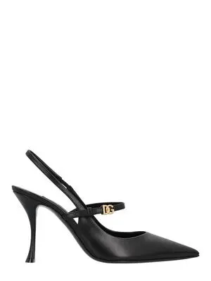 Dolce & Gabbana Sleek Glossy Leather Slingback Pumps With Pointed Toe And 7.5 Cm Heel - Black