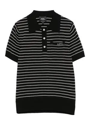 A.p.c. A.P.C. Striped Cotton Polo Shirt With Logo Pocket Nero