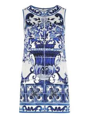 DOLCE & GABBANA DOLCE & GABBANA Printed Silk Top With Side Slit And Keyhole Back