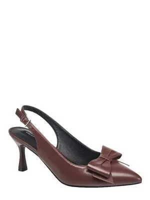 French Connection Bianca Oversized Bow Kitten Heel Pumps - Brown