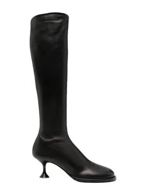 SERGIO ROSSI Knee High Leather Heel Boots - Black