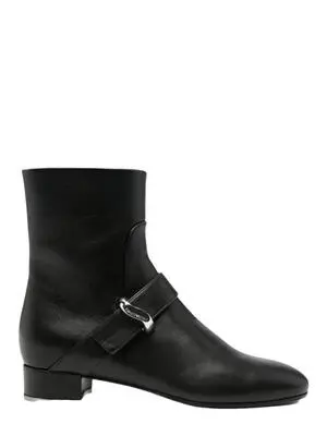Emporio Armani Leather Buckled Ankle Boots - Black