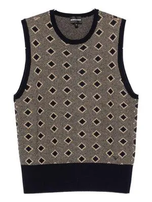 Emporio Armani Emporio Armani Sleeveless Diamond Pattern Vest Blue