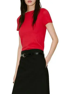 Mango Short Sleeve Fine Knit Sweater - Red