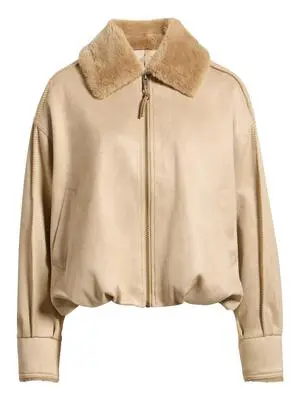 UGG Coleta Faux Fur Trim Bubble Jacket - Sand