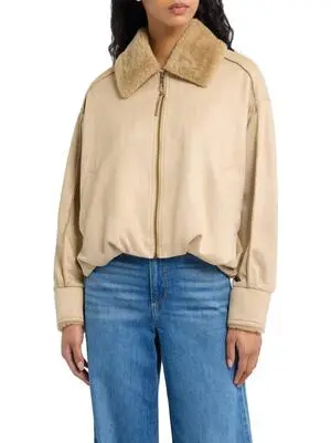 UGG Coleta Faux Fur Trim Bubble Jacket - Sand