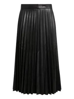 TAHARI ASL Pleated Faux Leather Midi Skirt - Black