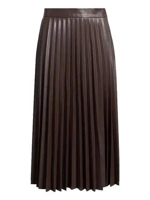TAHARI ASL Pleated Faux Leather Midi Skirt - Espresso